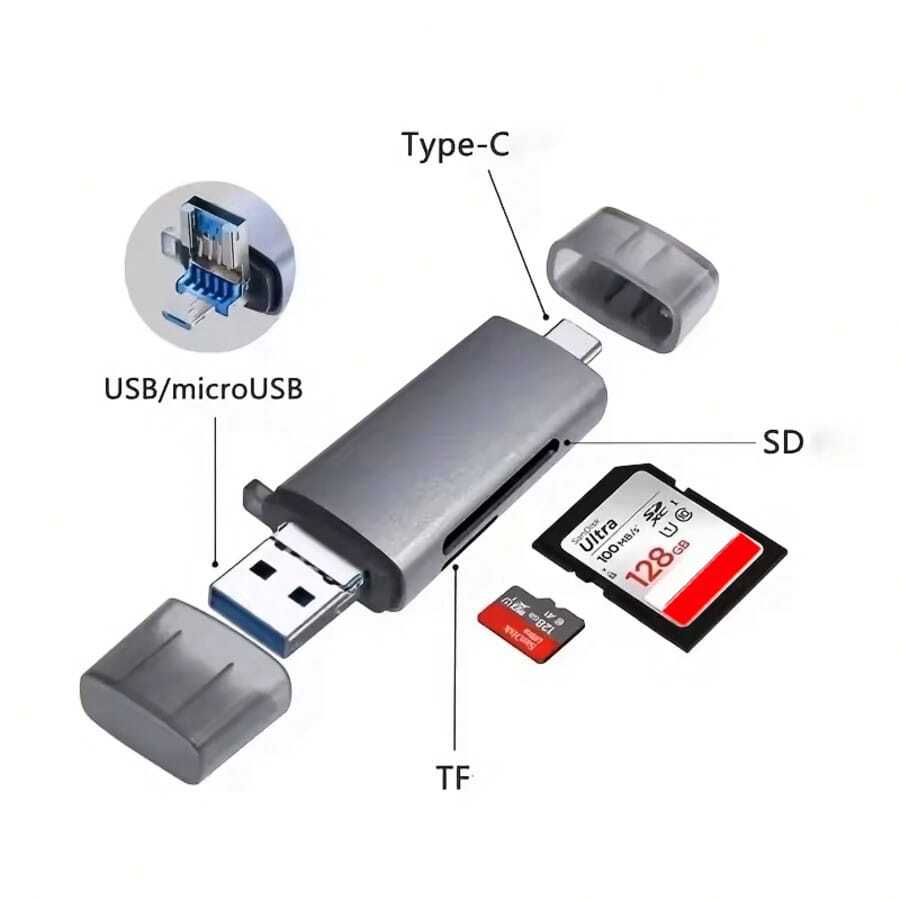 5-in-1 SD + TF Kartenleser, OTG Dual SD/TF Kartenleser mit Typ-C USB3.0 ...