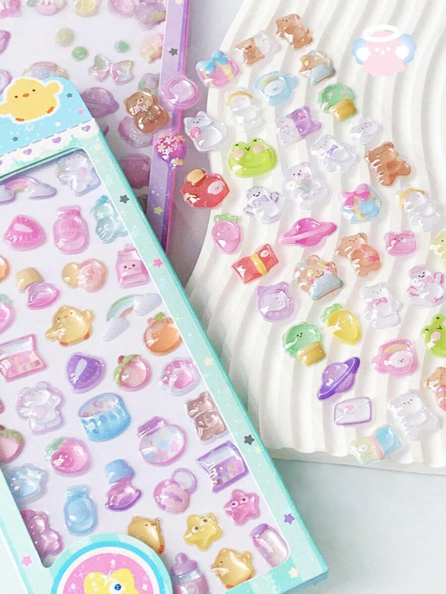 1pc Cute 3D Sticker, Adorable Animal & Fruit Jelly Stickers, Bear ...