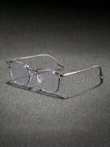 1 Pair Men's Metal Half-Frame Square Casual Lightweight Transparent ...