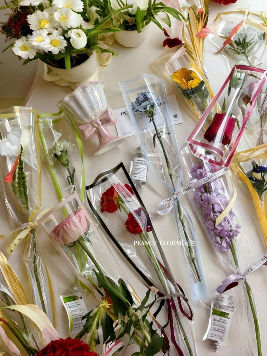 50 Stück/Packung transparente farbige Rahmen Blumen Verpackungstüten ...