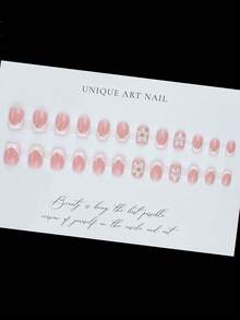 24pcs Short Square White French Flower Acrylic Press-On Nails, Cute ...