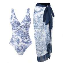 Women's Floral One-Piece Swimsuit Set – V-Neck Monokini With Matching ...