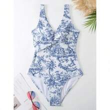 Women's Floral One-Piece Swimsuit Set – V-Neck Monokini With Matching ...