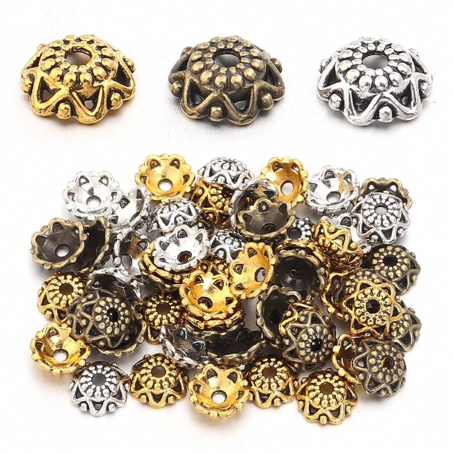 100pcs/Pack Vintage Zinc Alloy Hollow Flower Spacer Beads, 8mm Antique ...