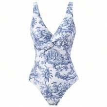Women's Floral One-Piece Swimsuit Set – V-Neck Monokini With Matching ...