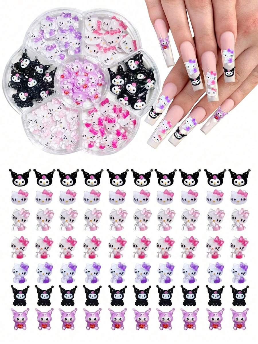 Sanrio 70Pcs/Box Hello Kitty DIY Nail Accessories Set Cute Cartoon ...