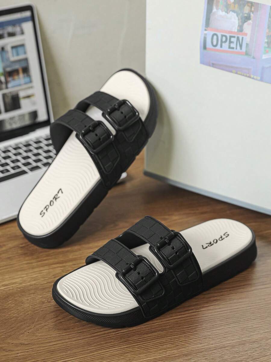 Men's Black Slippers, Plus Size EVA Fashion Slides, Casual Travel ...