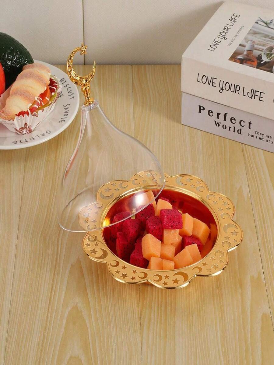 1pc Eid Mubarak Crescent Moon & Star Dessert Tray, Ramadan Themed Metal ...