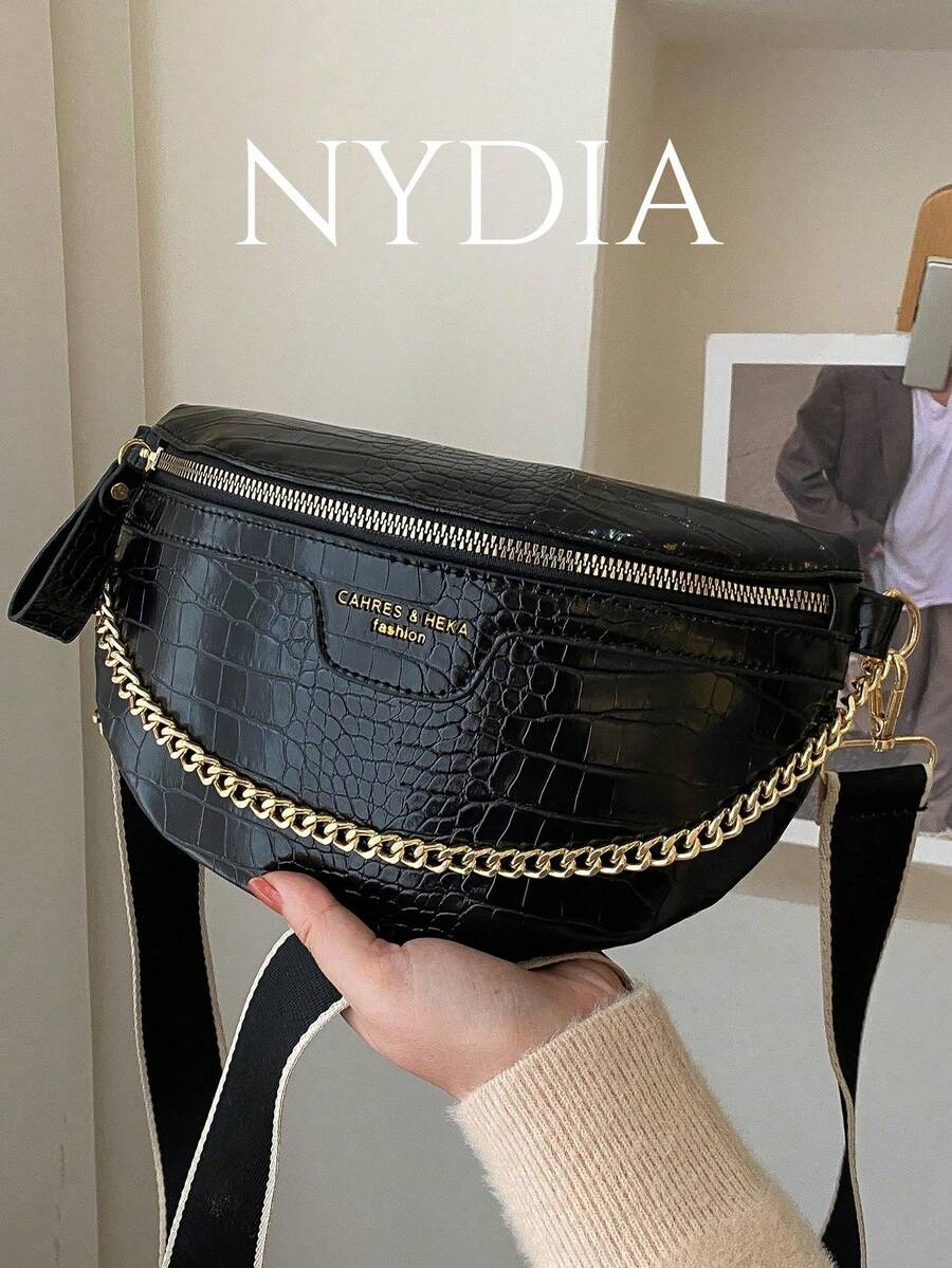 Lightweight,Business Casual Mini Chain Decor Crocodile Embossed Fanny ...