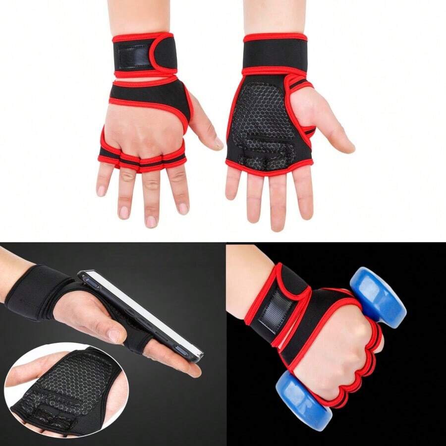 1 Pair Unisex Breathable Weight Lifting Gloves, With Wrist Strap And ...