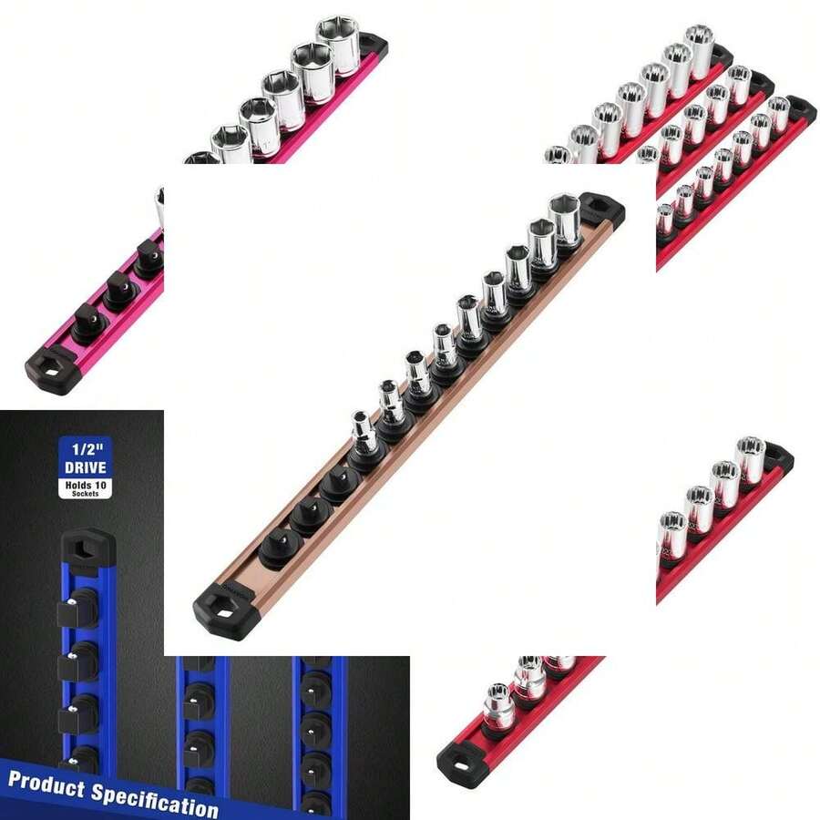 WORKPRO Magnetic Socket Organizer, Drive Aluminum Alloy Socket Rail ...