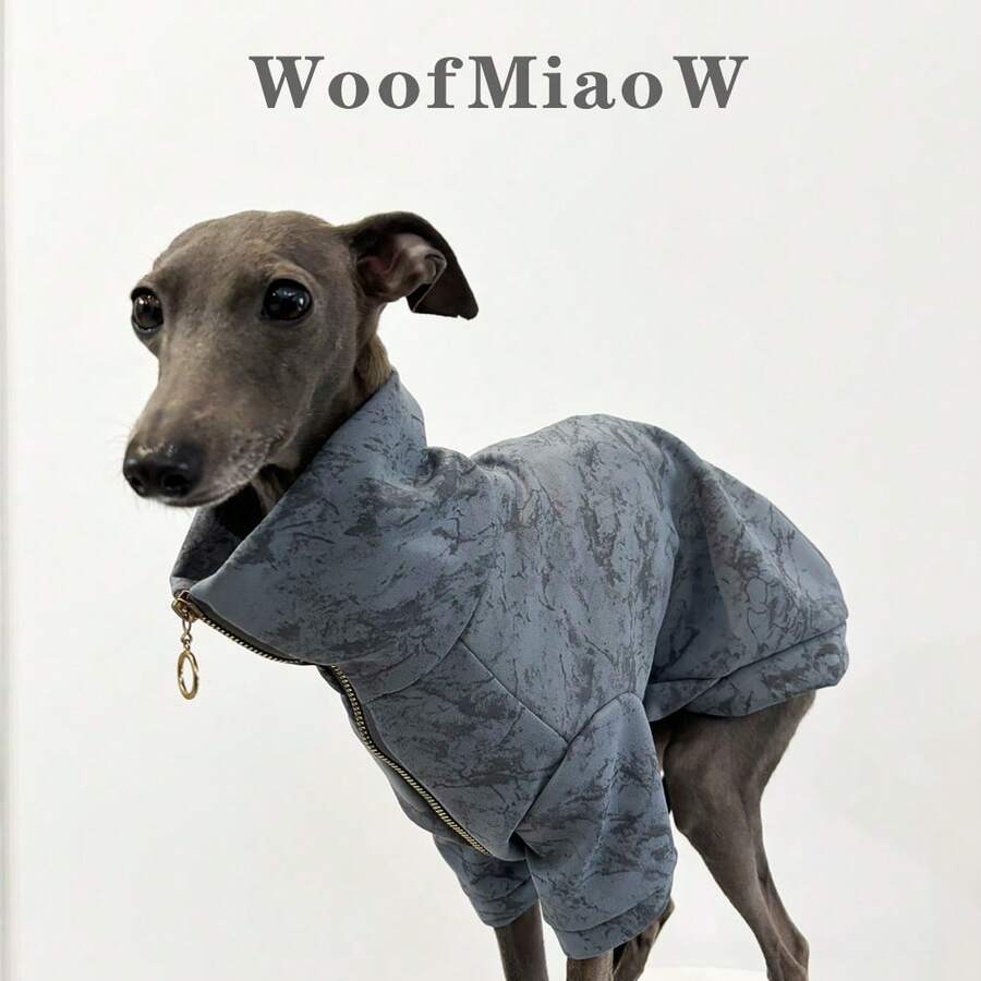 Italian Greyhound Whippet Dog Clothes, Navy Blue Printed Zip-Up Jacket ...