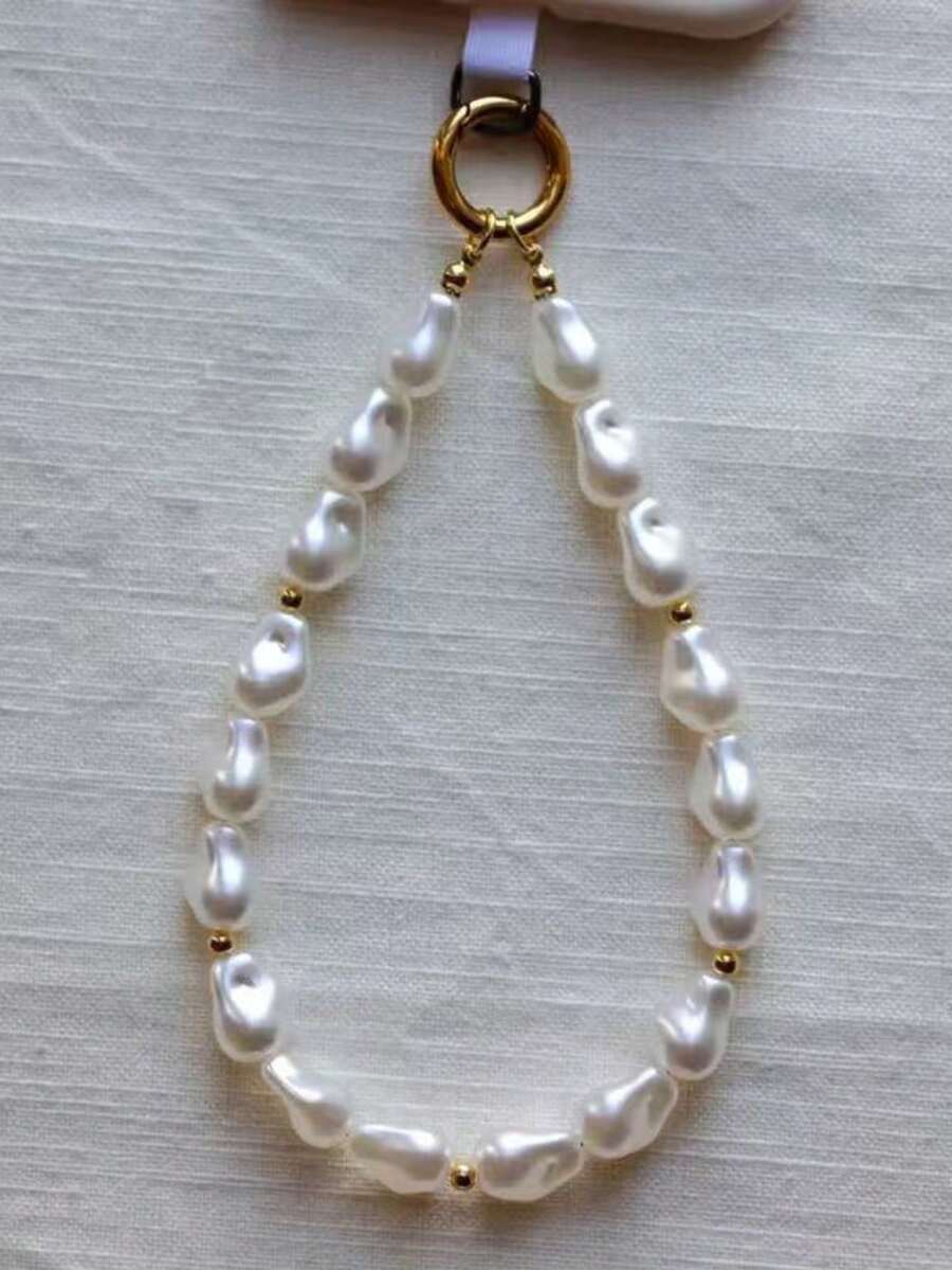 1pc Baroque Asymmetrical Pearl Phone Strap, Baroque Style Asymmetrical ...