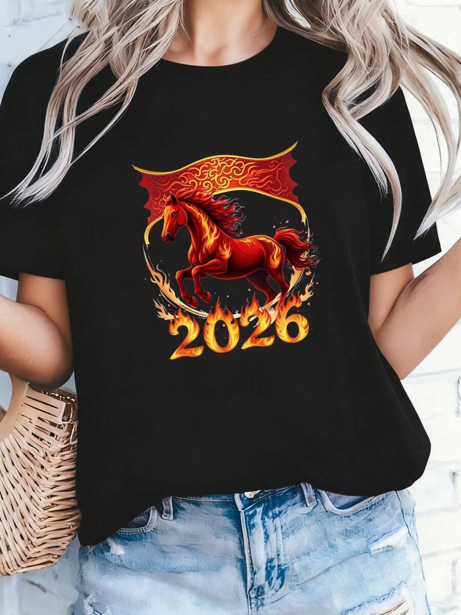 100% Cotton New Year Fire Horse Lunar Zodiac 2026 -3 | SHEIN