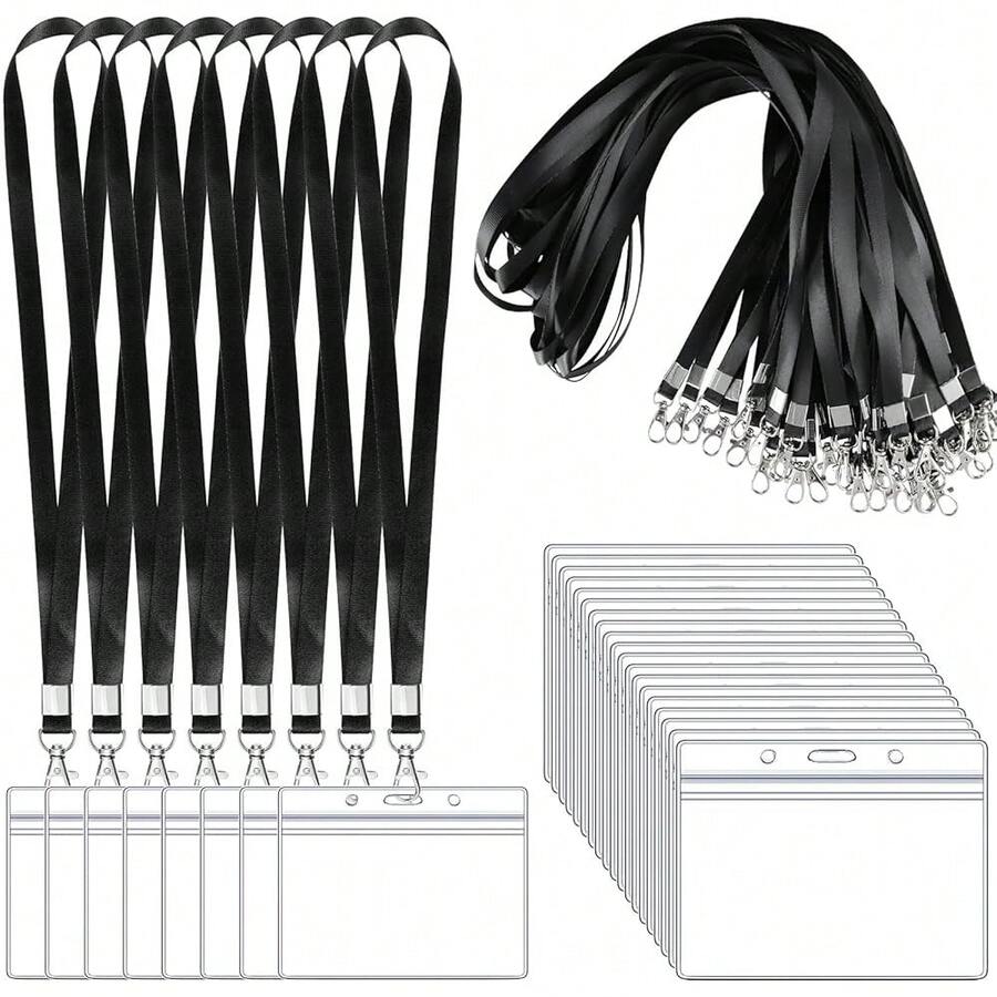 50 Pack Name Tag Lanyards With Id Holder, Clear Plastic Horizontal Name ...