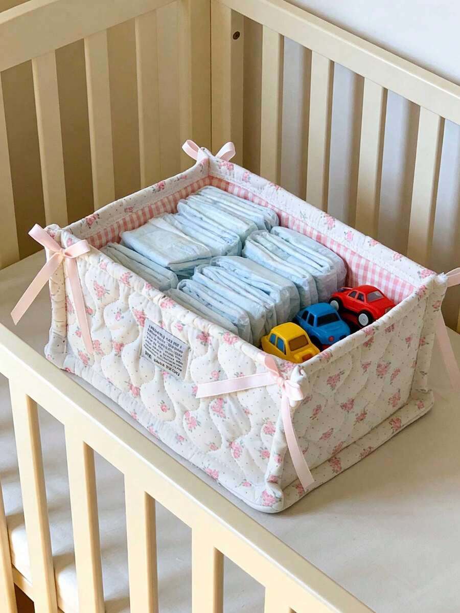 1pc Ditsy Floral Baby Diaper Storage Basket, Cute Baby Bow Lace Diaper ...