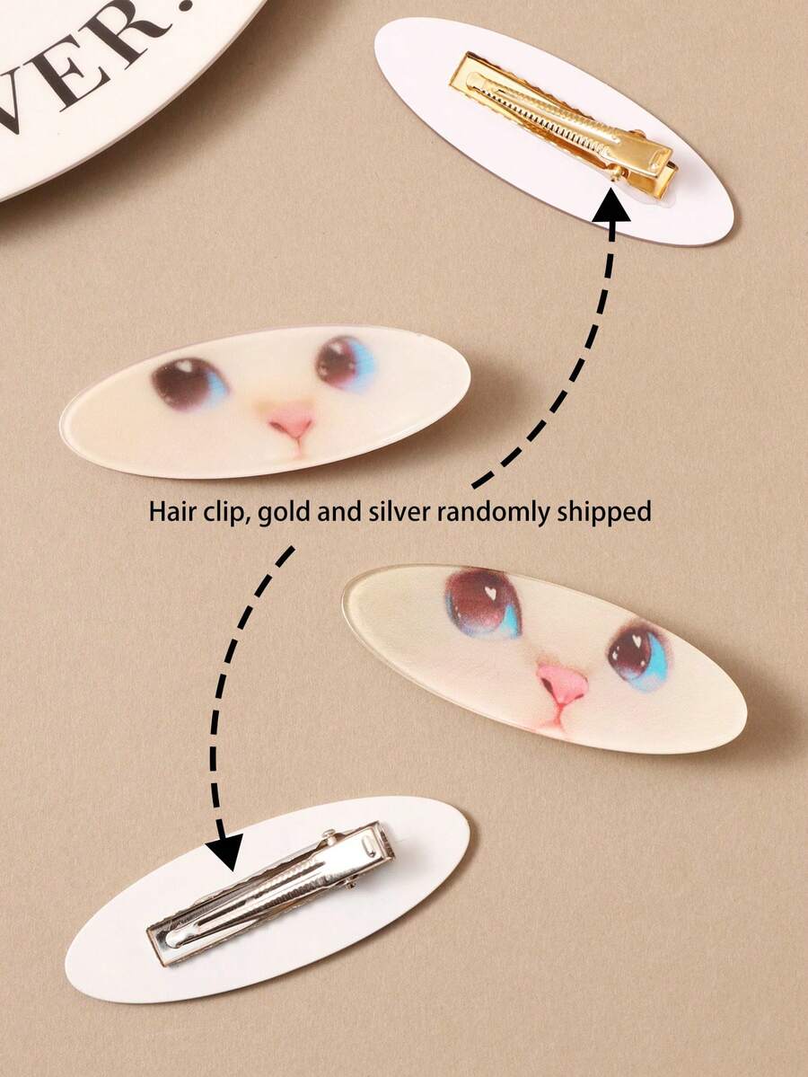 2pcs Cute Cat Design Hair Clips, Bangs Clips, Kawaii Cartoon Hair ...