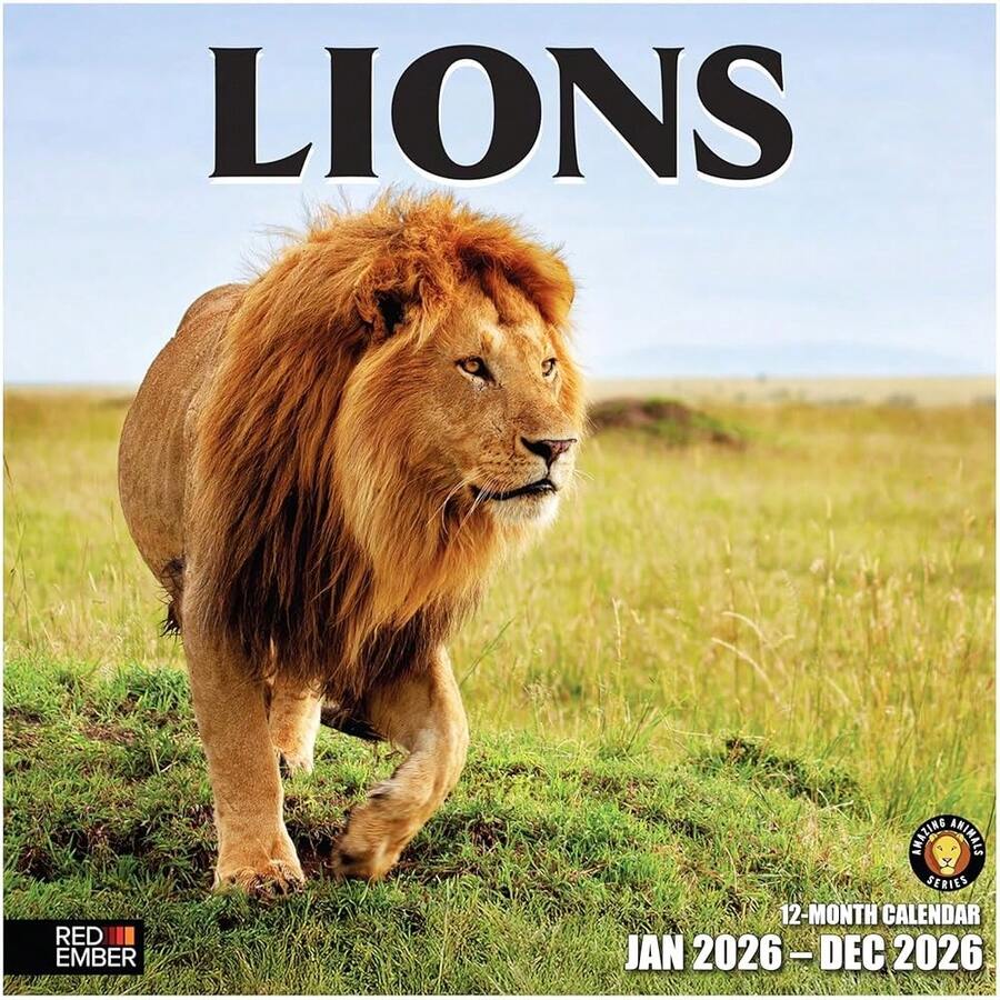 Calendario de pared 2026 de Leones de RED EMBER de 12 meses | Papel ...