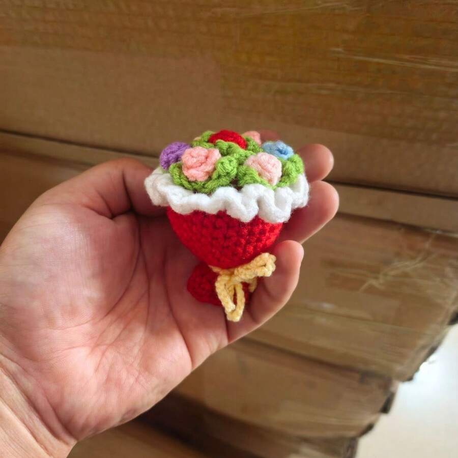 Crochet, Bouquet, Hand-Tied Flowers, Knitted, Mini, Yarn, Valentine's ...