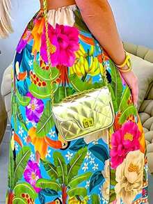 Tropical Print Cut-Out Maxi Dress | SHEIN USA