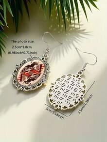 suteyi Valentine's Day Red Heart Queen Glass Print Oval Earrings ...