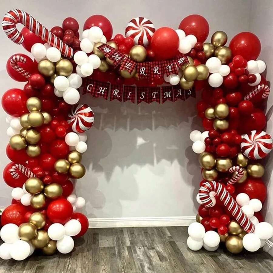 Christmas Balloon Garland Arch Kit Red Green Lolipop Cone Star Foil ...