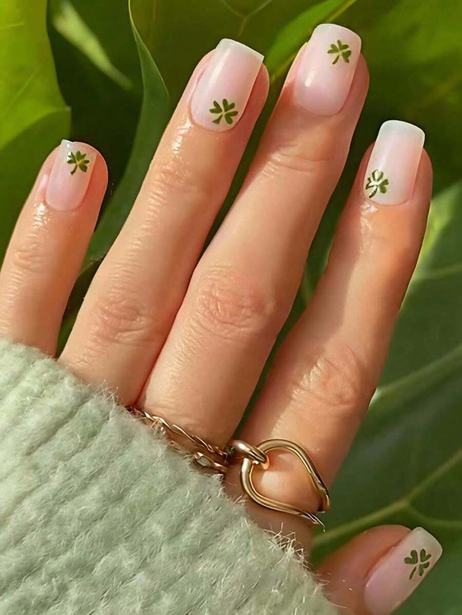 24pcs Short Square Press-On Nails, St. Patrick's Day & Spring Style ...
