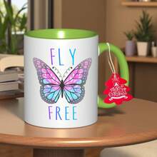 1pc Fly Free Butterfly Mug - Colorful Butterfly Design With "Fly Free ...
