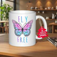 1pc Fly Free Butterfly Mug - Colorful Butterfly Design With "Fly Free ...