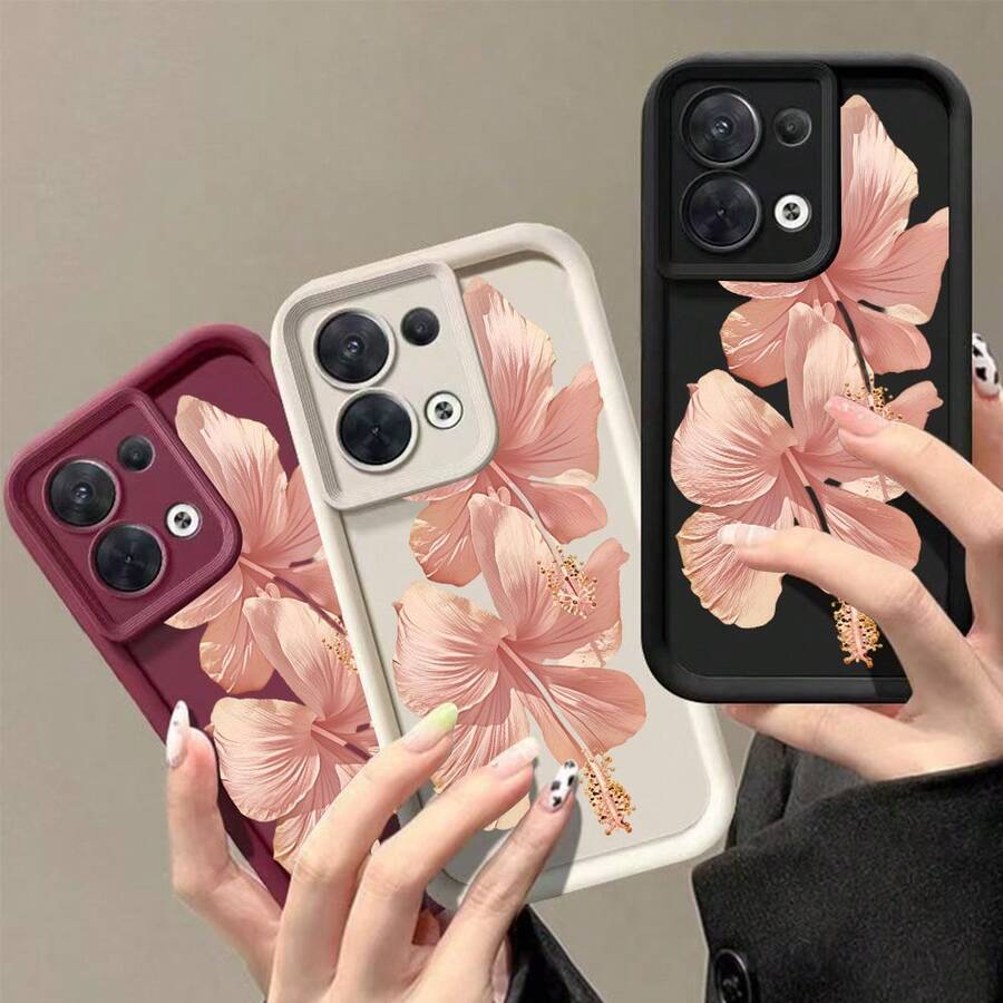 Pink Hibiscus Print Phone Case, Korean Style Minimalist Design, TPU ...