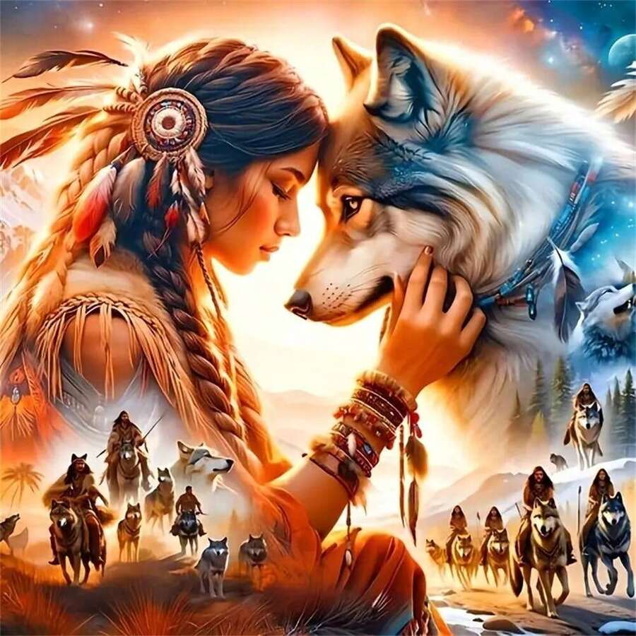 5D DIY Diamond Mosaic Wolf Animal Acrylic Craft Supplies Dog Painting ...