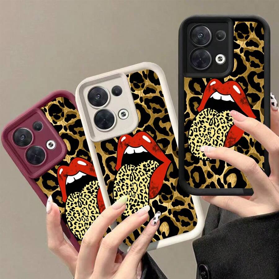 Leopard Print Red Lip Print Phone Case, Korean Style Minimalist Design ...