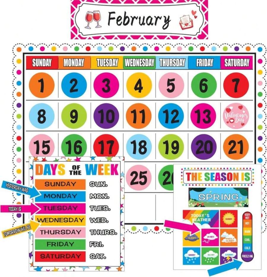 Colorful Calendar Bulletin Board Set Calendar Seasons Weather Chart CTP ...