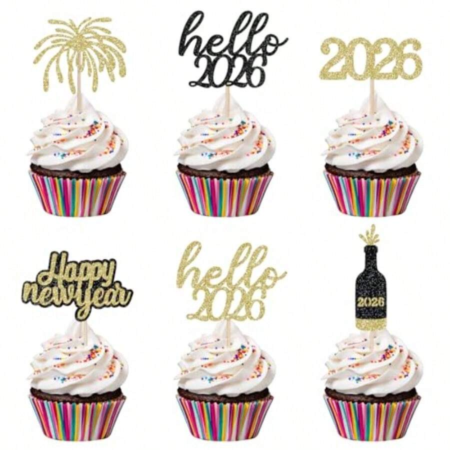 Dhello 2026 Happy New Year 2026 Cupcake Toppers New Years 2026 Cake