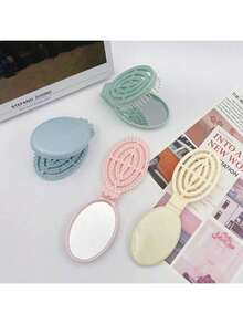 1pc Foldable Comb - Cream Color, Portable With Built-In Mirror Foldable ...