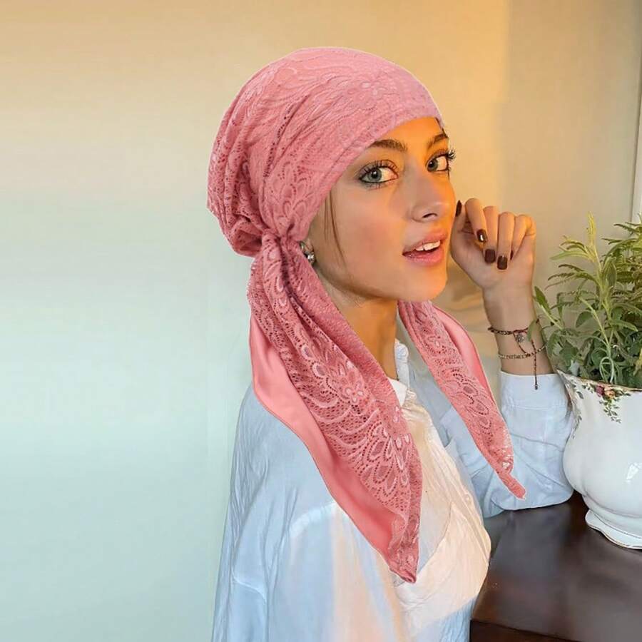 New Double-Layer Lace Curved Headscarf Hat Hot-Selling Elastic Solid ...