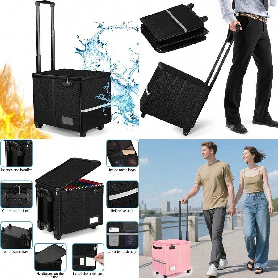 Rolling Cart Fireproof File Cabinets For Document Safety, Portable ...