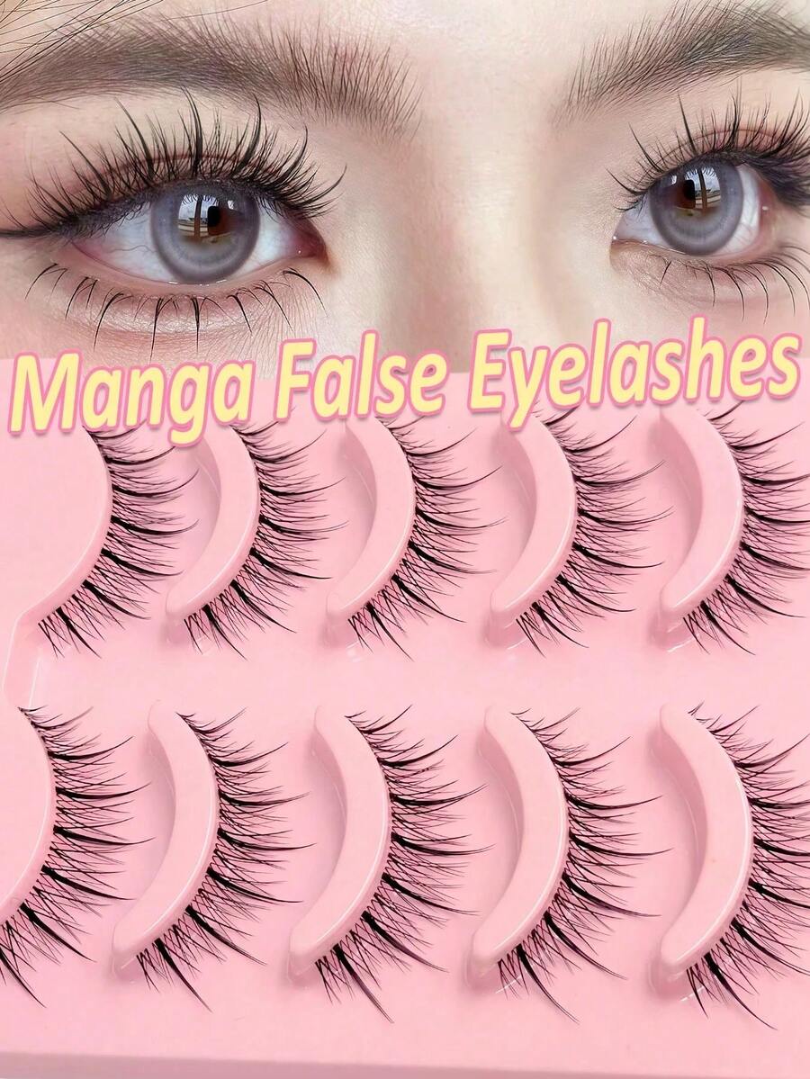 5 Pares de Cílios Anime Manga de Aparência Natural, Faixa Transparente ...