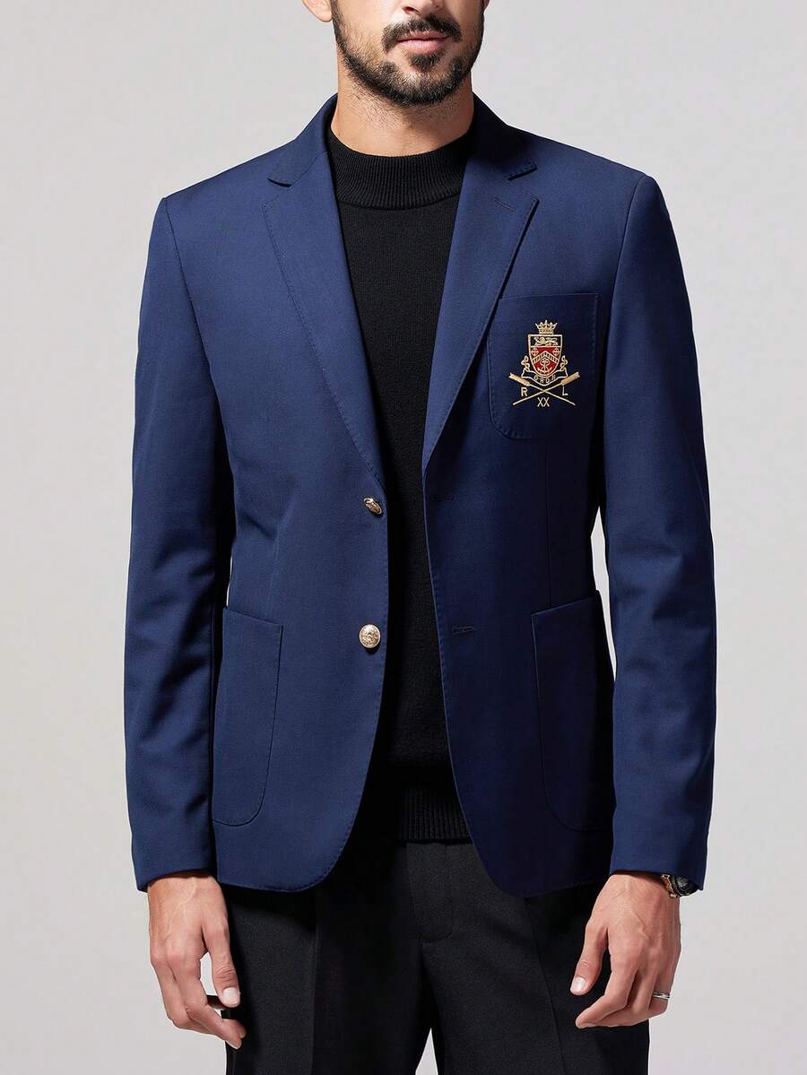 Men's Notch Lapel Beaded Embroidery Suit Jacket, British College Style ...