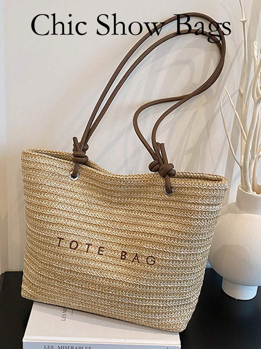 Large Capacity Casual Vacation Straw Tote Bag, Minimalist Elegant Women ...