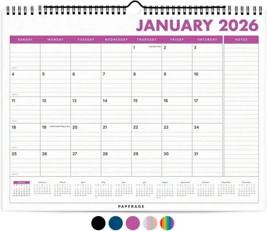 PAPERAGE 2026 Calendar, 12 Months (January 2026 - December 2026), Large ...