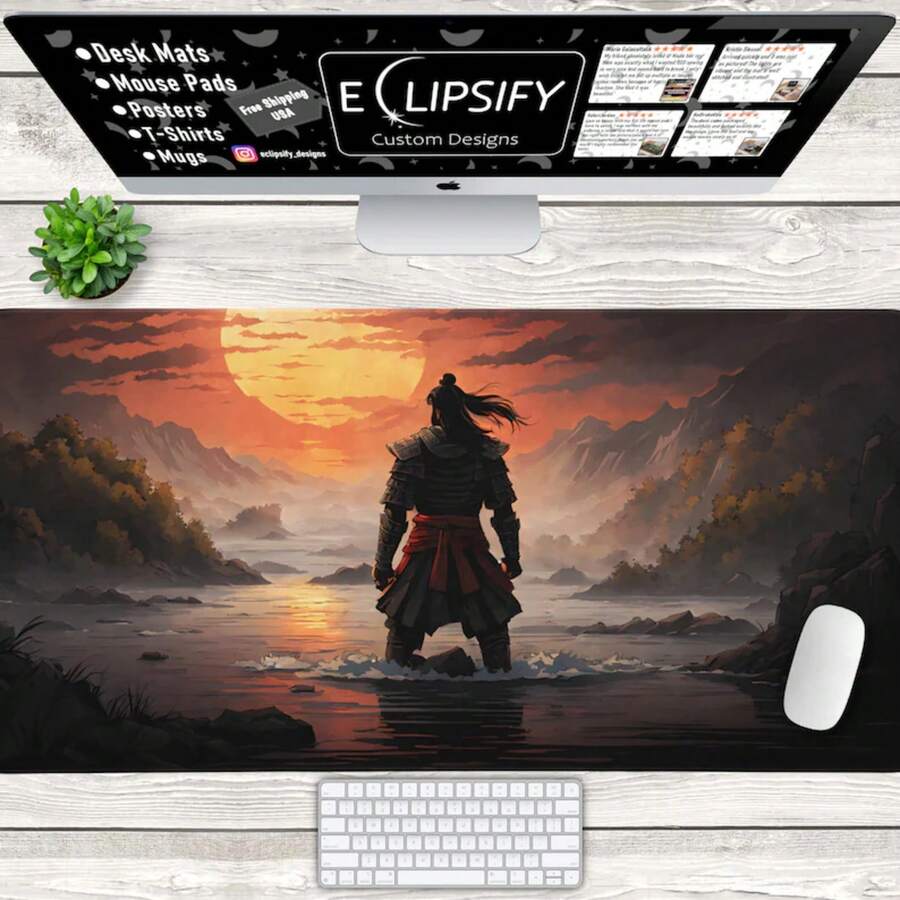Samurai Mousepad, Samurai Desk Mat, Japanese Mouse Pad, Japanese Desk ...