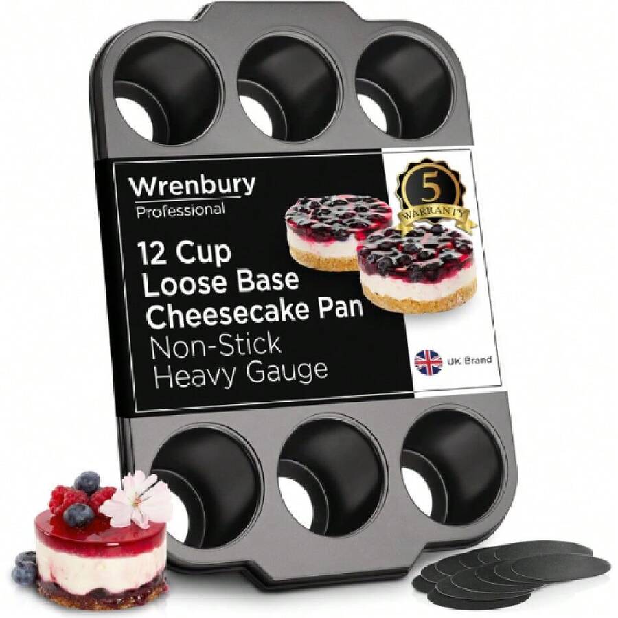 Pro Mini Cheesecake Pans Removable Bottom 12 Hole - Heavy Gauge Carbon ...