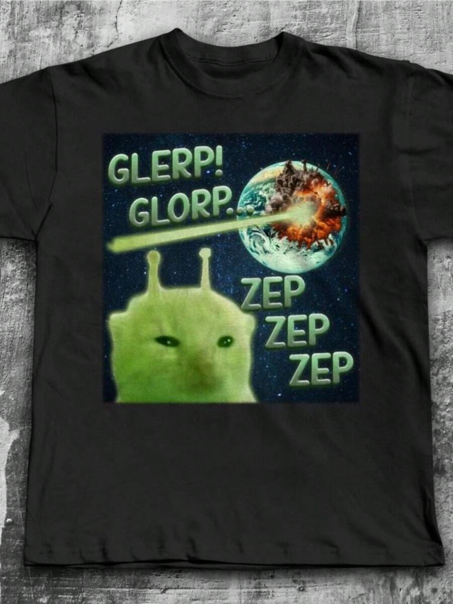 Glerp Glorp Funny Alien Cat Cat Meme Print Graphic T-Shirt men Tee ...