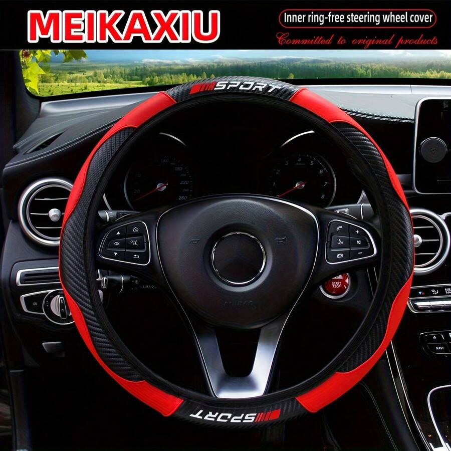 MEIKAXIU Carbon Fiber Red Label SPORT Steering Wheel Cover | Faux ...