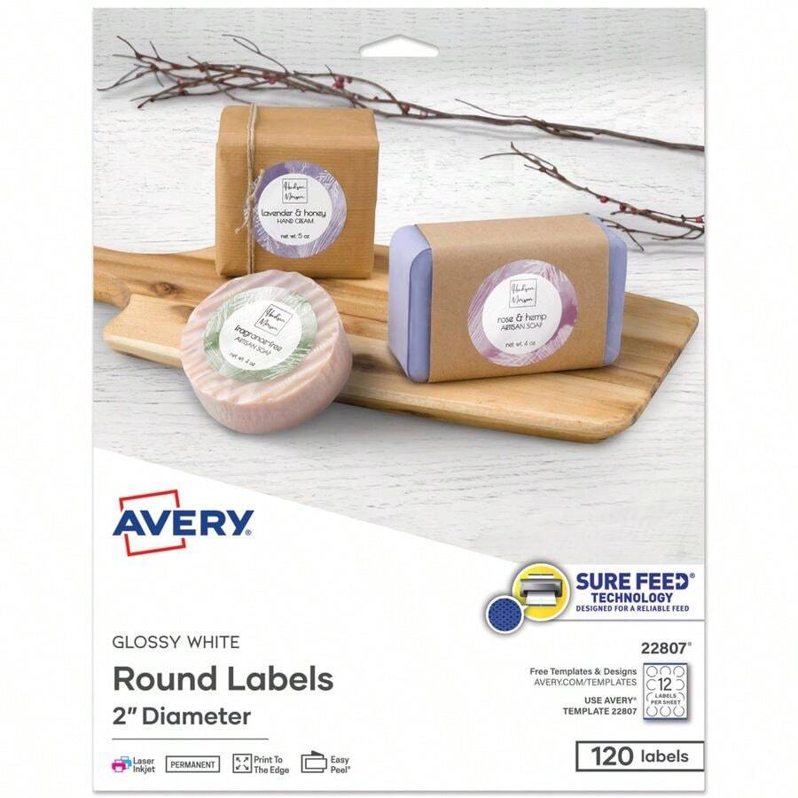 Printable Round Labels, Sure Feed Technology, Glossy White Labels, 2 ...