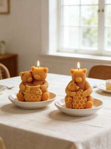 1 süßer Bär und Wabenmuster Silikon Kerzengießform, 3D Tier Harz ...