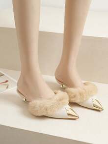 2026 Autumn/Winter New Suede Patchwork Mule Shoes, Metal Pointed Toe ...