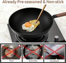13-Inch Carbon Steel Wok With Lid & Spatula, Pre-Seasoned Non-Stick ...