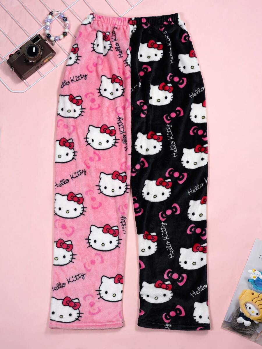 Pijama de Flanela Oficial Sanrio, Calça de Moletom Casual Fofa Hello ...